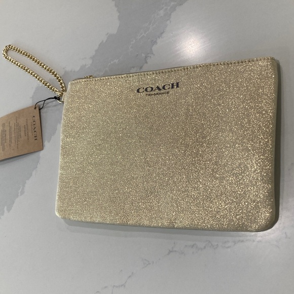 Coach | Bags | Coach Evening Pouch Gold Glitter Coated Canvas Chain ...